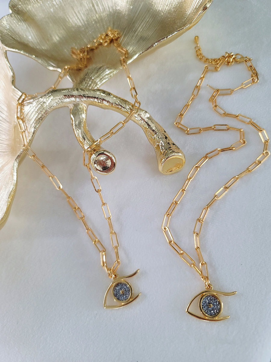 "There's a Spark" Evil Eye 24k Gold Paper Link Chain Necklace – IreneErika